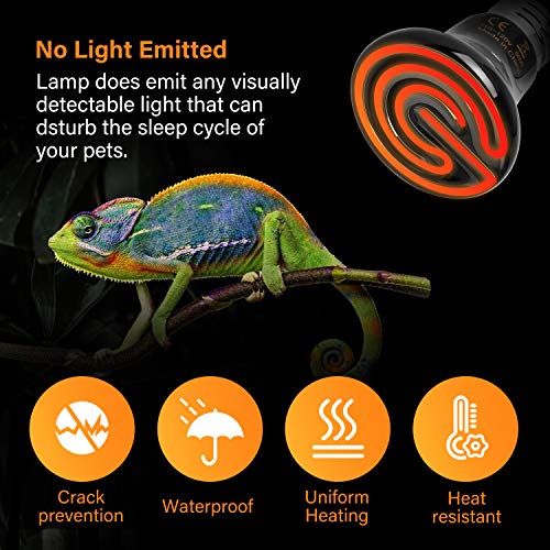 Simple Deluxe 50W 1-Pack Mini Ceramic Heat Emitter Reptile Heat Lamp Bulb No Light Emitting Brooder Coop Heater for Amphibian Pet & Incubating Chicken, Black