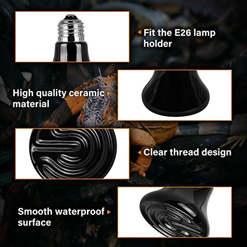 Simple Deluxe 50W 1-Pack Mini Ceramic Heat Emitter Reptile Heat Lamp Bulb No Light Emitting Brooder Coop Heater for Amphibian Pet & Incubating Chicken, Black