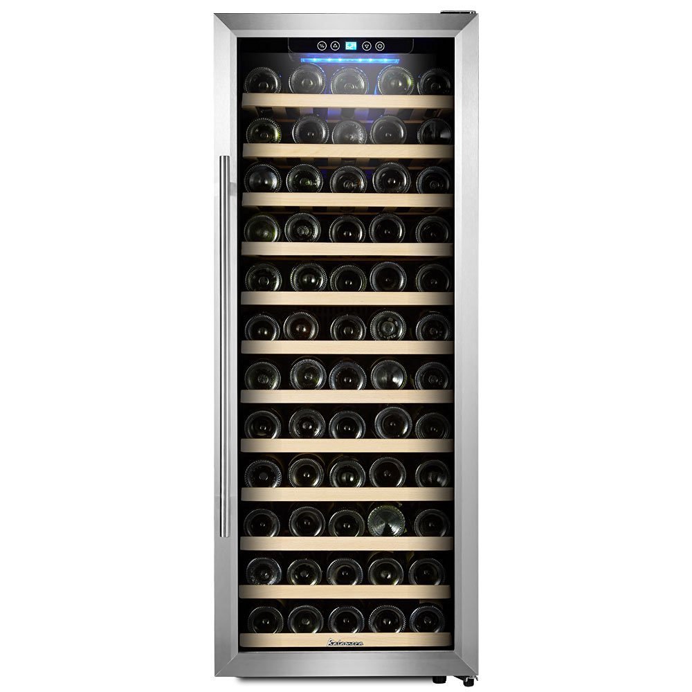 Kalamera 80 Bottle Freestanding Compressor Wine Cooler-Stainless Steel & Black/Single Zone Thermostat with Touch Control/Blue LED Lighting