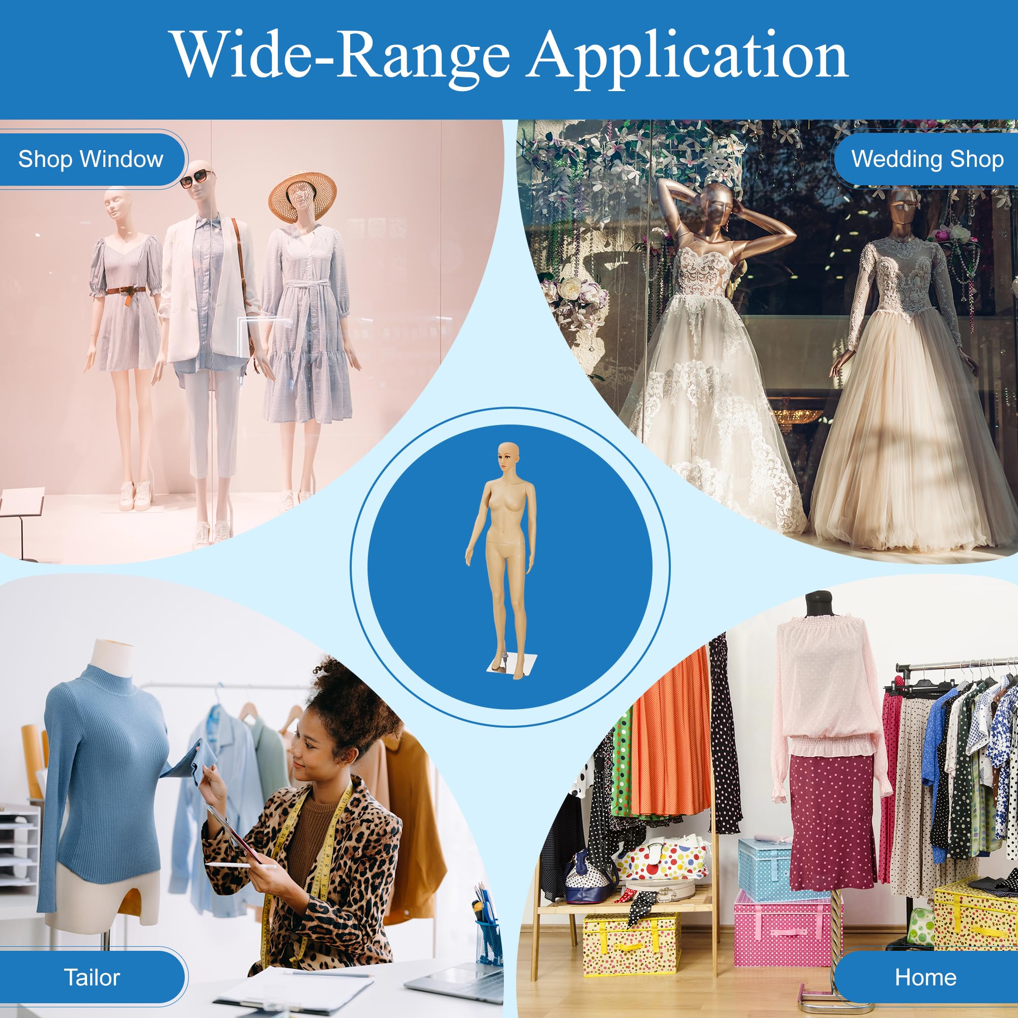 ZENY Female Mannequin Full Body, 68.9" Adjustable Mannequin Torso Dress Form with Metal Base, Realistic Clothing Model Stand, Woman