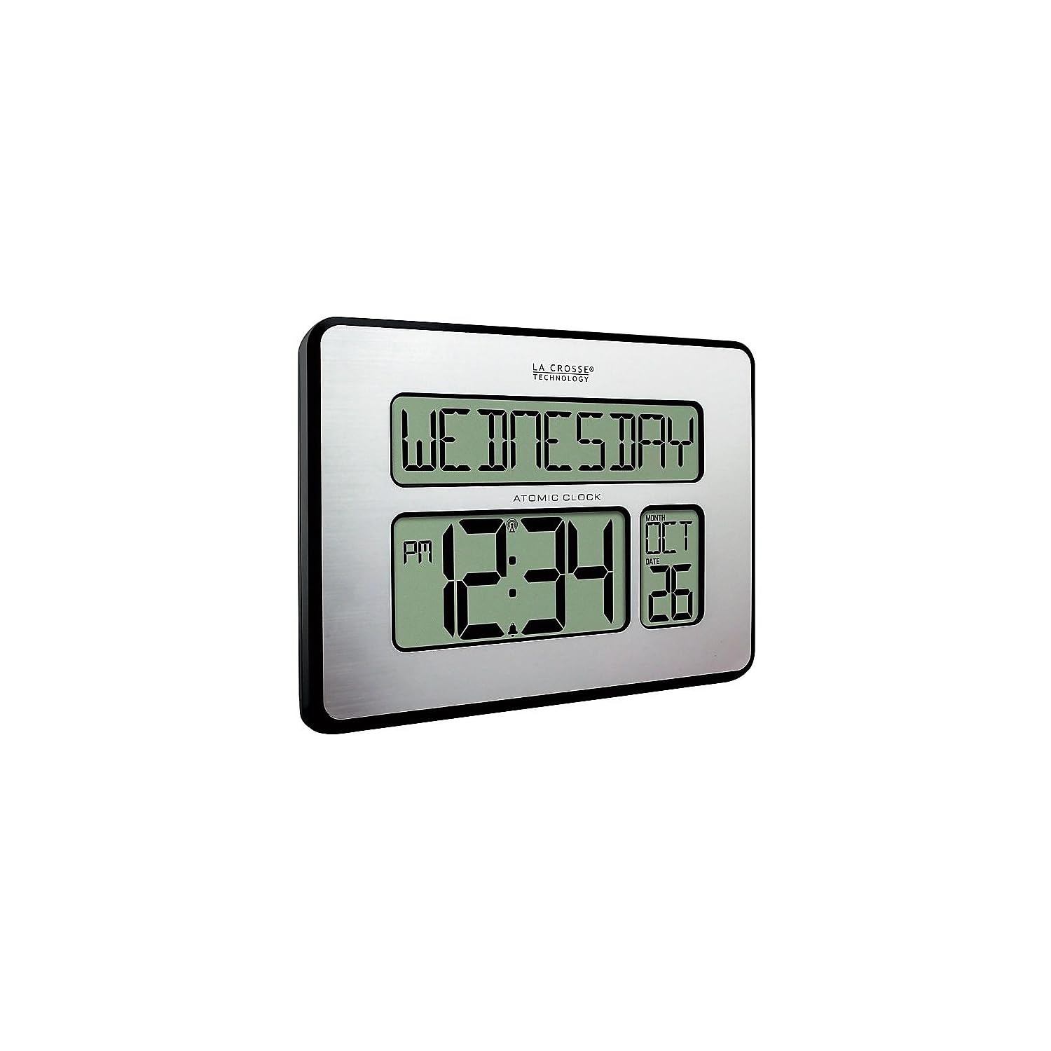 La Crosse Technology 513-1419-INT Atomic Full Calendar Clock with Extra Large Digits - Silver, 9.84"L x 1.14"W x 7.48"H
