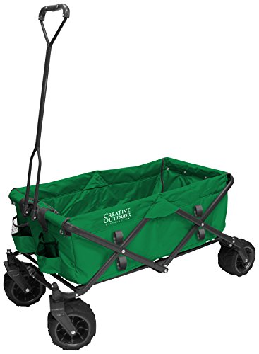 Creative Outdoor Wagon for Kids Push Pull Collapsible Stroller All-Terrain Folding Cart, Supports Upto 150lbs Weight Capacity | with Divider | Beach Park Garden & Tailgate | Green