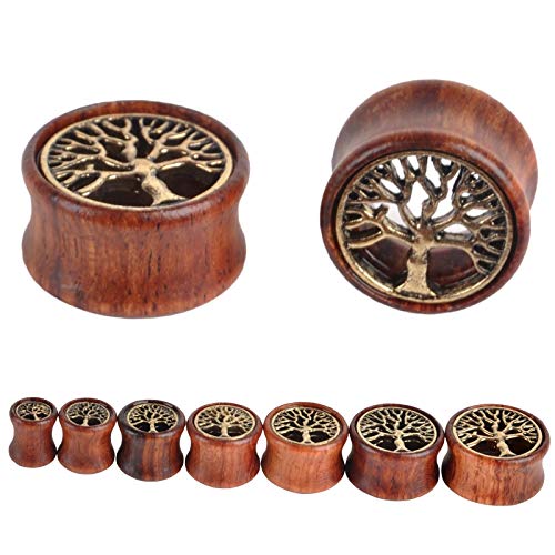 Oasis Plus Tree of Life Organic Wood Flesh Tunnels Double Flared Ear Stretcher Saddle Plugs Gauge 16mm 5/8"