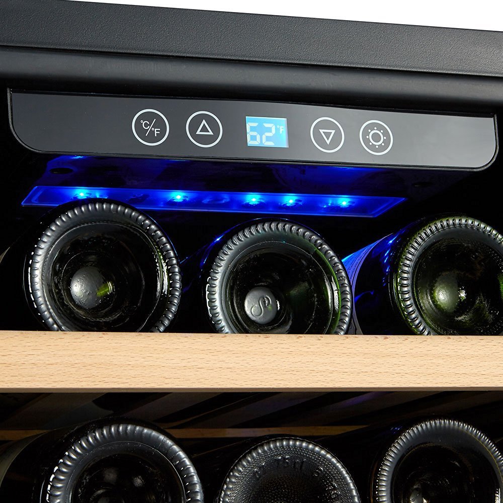 Kalamera 80 Bottle Freestanding Compressor Wine Cooler-Stainless Steel & Black/Single Zone Thermostat with Touch Control/Blue LED Lighting