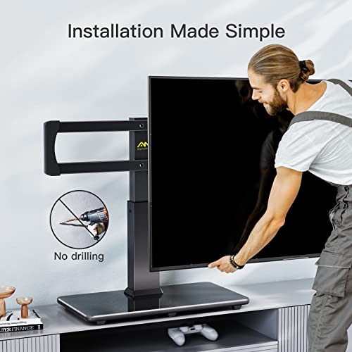 Universal TV Stand for 32-80 Inch LCD/LED/OLED TVs Tabletop TV Stand Base with VESA up to 600x400mm Height Adjustable TV Stand Mount Holds up to 99lbs with Tempered Glass- APTVS07