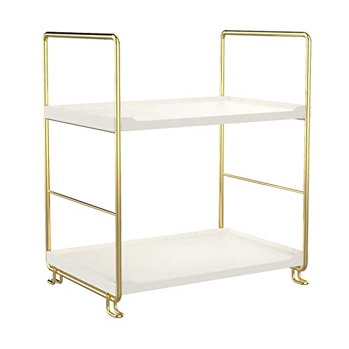 kaileyouxiangongsi 2-Tier Kitchen Spice Rack - Freestanding Stackable Organizer Shelf - Bathroom Organizer Countertop Storage Shelf - Cosmetic Organizer Holder- Square Standing Rack (Golden)