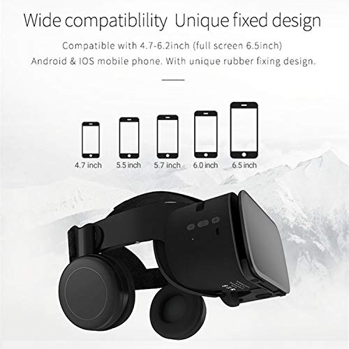 3D Virtual Reality Headset, 3D VR Glasses Viewer w/ Bluetooth Headphones for iOS iPhone 12 11 Pro Max Mini X R S 8 7 Samsung Galaxy S10 S9 S8 S7 Edge Note/A 10 9 8 + Other 4.7-6.2" Cellphone, Black