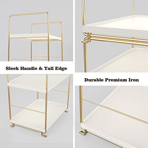 kaileyouxiangongsi 2-Tier Kitchen Spice Rack - Freestanding Stackable Organizer Shelf - Bathroom Organizer Countertop Storage Shelf - Cosmetic Organizer Holder- Square Standing Rack (Golden)