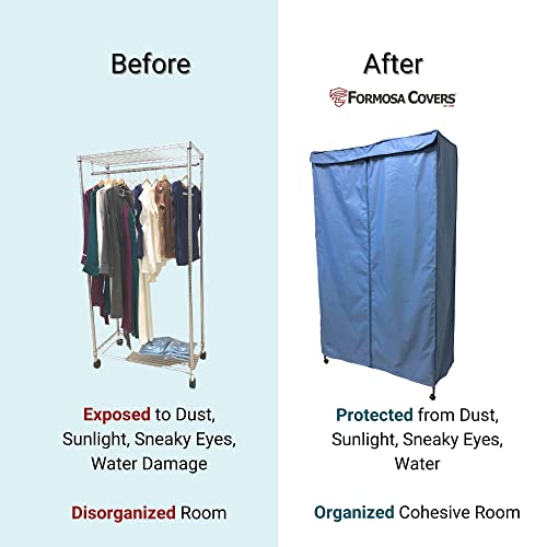 Formosa Covers Portable Garment Rolling Rack Cover - Protect Your Clothes from Dust Keep Your Room Looking Organized in Dusty Blue (Cover Only) (48"W x 18"D x 75"H)
