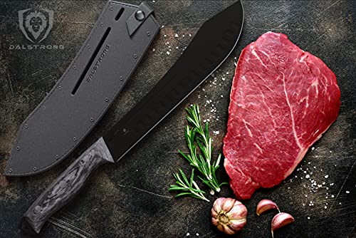 Dalstrong Bull Nose Butcher Knife - 10" - Delta Wolf Series Knife - Ultra-Thin & Zero Friction Blade - HC 9CR18MOV Steel - Black Titanium Nitride Coating - G10 Camo Handle - Leather Sheath