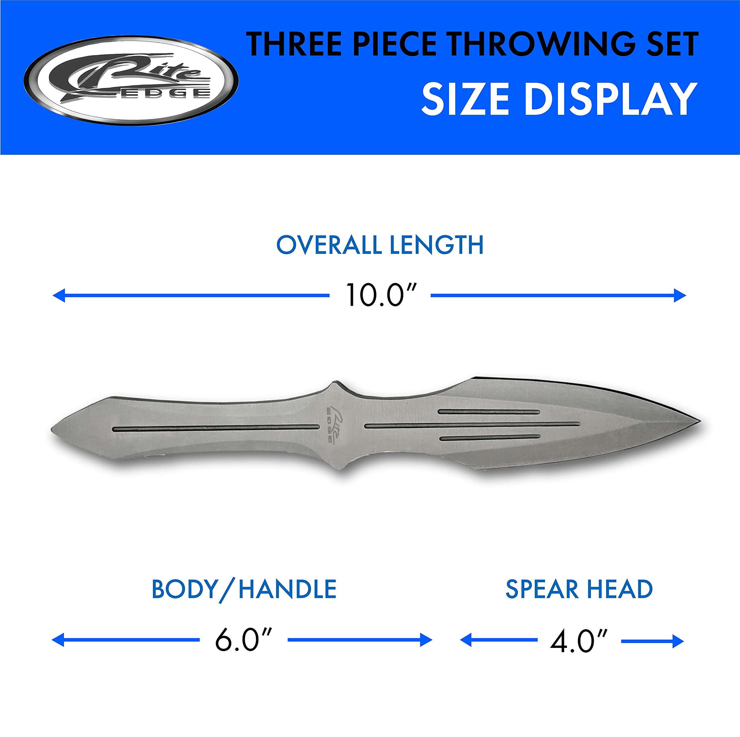 SZCO Supplies 10” Balanced Full-Tang Professional Stainless-Steel 3 Piece Throwing Knife Set with Nylon Sheath, Silver (211230-SL)