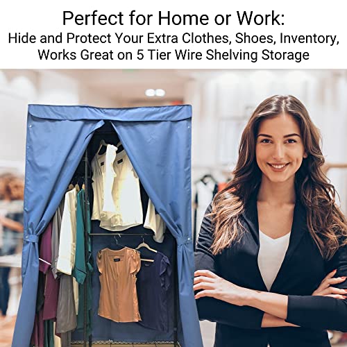 Formosa Covers Portable Garment Rolling Rack Cover - Protect Your Clothes from Dust Keep Your Room Looking Organized in Dusty Blue (Cover Only) (48"W x 18"D x 75"H)