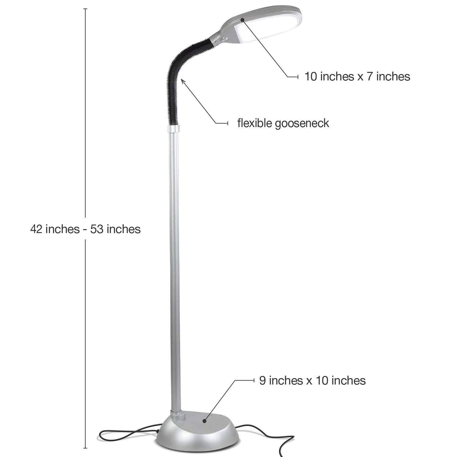 Brightech Litespan Titanium Silver LED Floor Reading Lamp, Energy Efficient, Adjustable Standing, 850-950 Lumens, 12W, 3-Year Warranty
