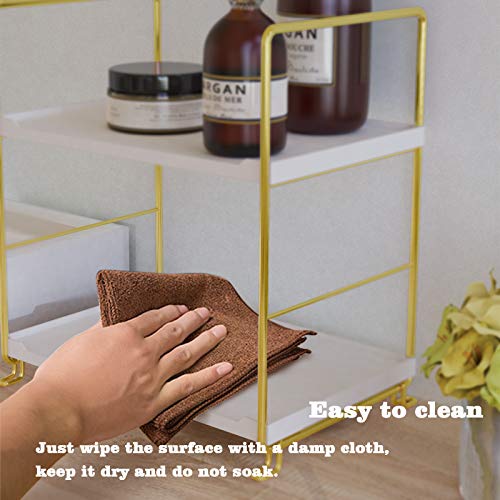 kaileyouxiangongsi 2-Tier Kitchen Spice Rack - Freestanding Stackable Organizer Shelf - Bathroom Organizer Countertop Storage Shelf - Cosmetic Organizer Holder- Square Standing Rack (Golden)