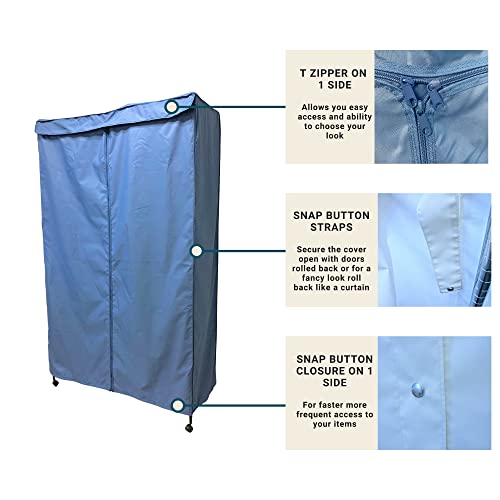 Formosa Covers Portable Garment Rolling Rack Cover - Protect Your Clothes from Dust Keep Your Room Looking Organized in Dusty Blue (Cover Only) (48"W x 18"D x 75"H)