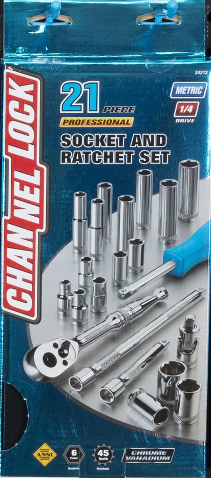 Channellock 34212 1/4" Drive Metric Socket set, 21 Piece