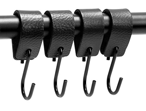 Brute Strength - Multifunctional Leather S-Hooks - Black - 2 Pieces - S Shaped Hooks - Coat Hook - Leather Hooks - Leather s Hooks - Black s Hooks - Kitchen Hooks