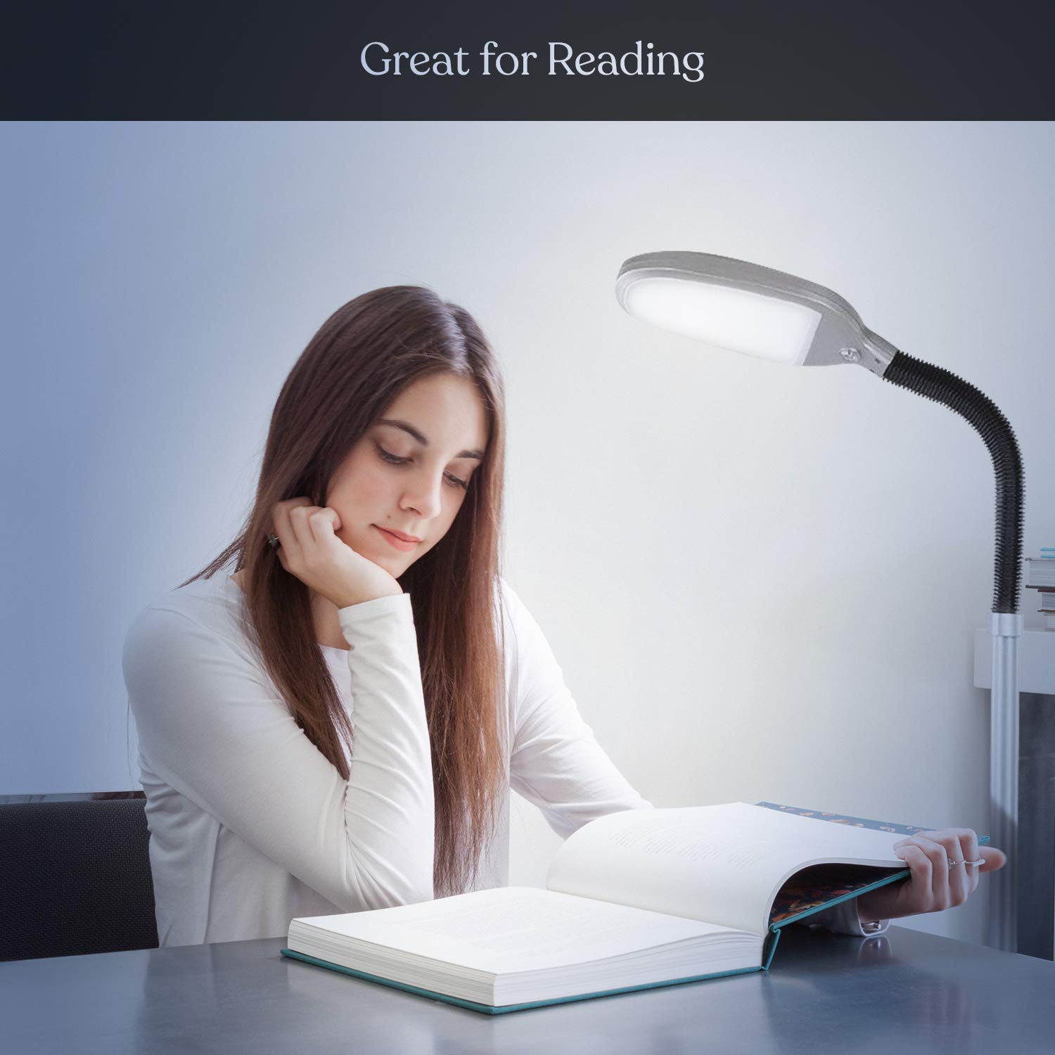 Brightech Litespan Titanium Silver LED Floor Reading Lamp, Energy Efficient, Adjustable Standing, 850-950 Lumens, 12W, 3-Year Warranty