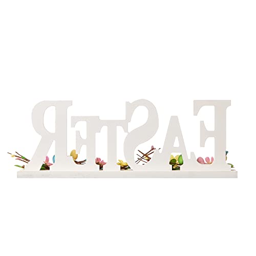 Glitzhome Plaid Wooden Easter Table Sign Decor with Flowers and Rattan, 16" L, Multi-Color