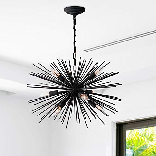GOMUNIN Astra Sputnik Satellite Pendant Light 9-Light Black Chandelier Mid Century Starburst Chandelier for Living Room Bedroom Hallway Dining Room Kitchen Island, 23in Wide, Solid Metal 12LB