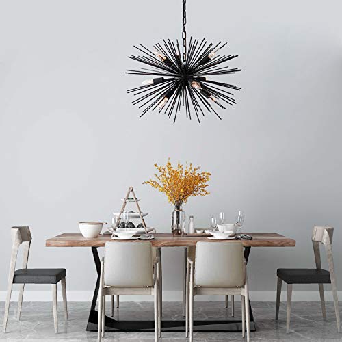 GOMUNIN Astra Sputnik Satellite Pendant Light 9-Light Black Chandelier Mid Century Starburst Chandelier for Living Room Bedroom Hallway Dining Room Kitchen Island, 23in Wide, Solid Metal 12LB