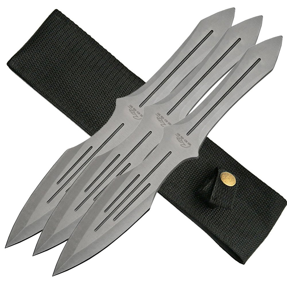 SZCO Supplies 10” Balanced Full-Tang Professional Stainless-Steel 3 Piece Throwing Knife Set with Nylon Sheath, Silver (211230-SL)