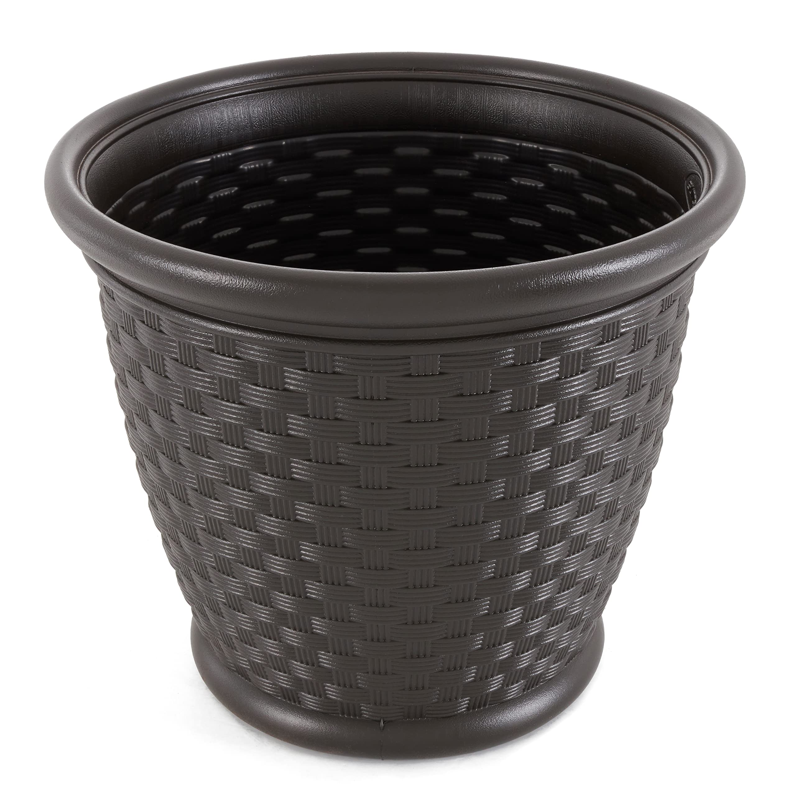 Suncast Sonora 18 Inch Lightweight Durable Plastic Wicker Decorative Flower Planter Pot for Yard, Garden, Indoor or Outdoor Use, Brown