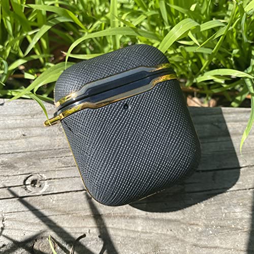 KIQ Canvas for AirPods Case Cover Textured Soft Protective Cover w/Keychain for Women Men for Apple AirPods 2nd Generation Case AirPod Case 1st Generation Air Pod Gold Trim β Black