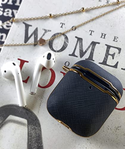 KIQ Canvas for AirPods Case Cover Textured Soft Protective Cover w/Keychain for Women Men for Apple AirPods 2nd Generation Case AirPod Case 1st Generation Air Pod Gold Trim β Black