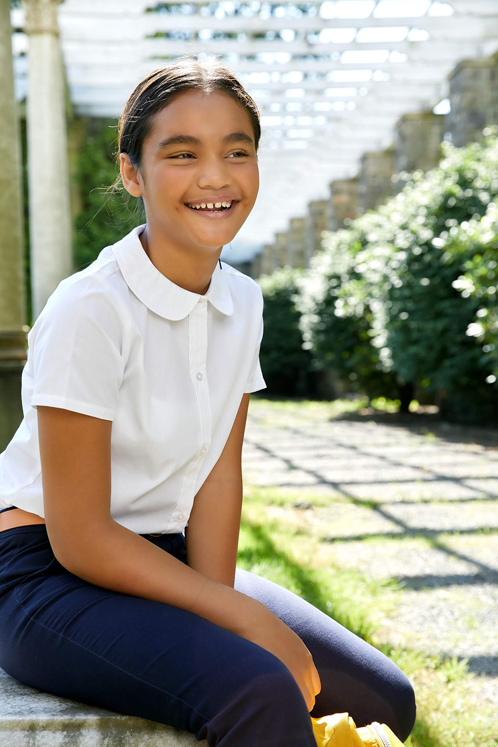 French Toast Girl's Short Sleeve Peter Pan Collar Blouse (Standard & Plus), White, 10