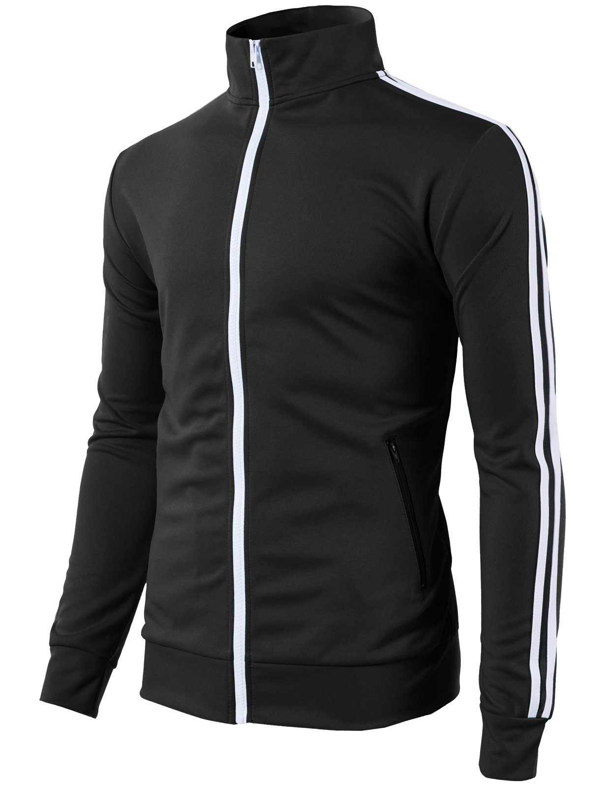 H2H Mens Active Slim Fit Track Lightweight Jacket Zip-up Long Sleeve BLACK US 2XL/Asia 3XL (CMOJA0103)