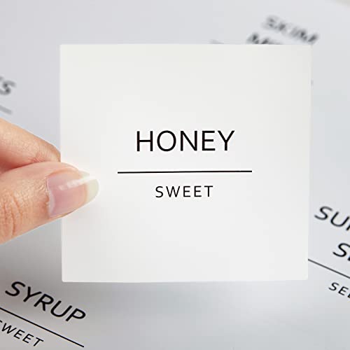Talented Kitchen 157 Pantry Organization Labels for Food Storage Containers, Preprinted Black All Caps on Matte White Vinyl Stickers + Numbers for Minimalist Kitchen (Water Resistant)