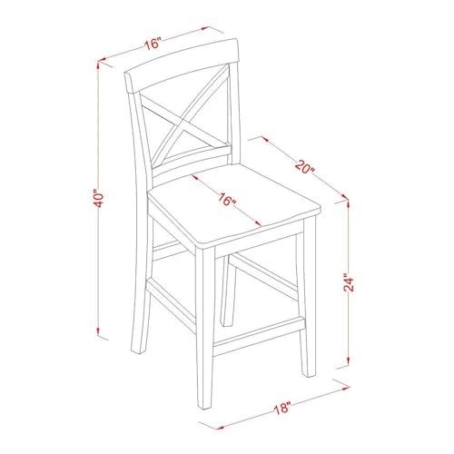 East West Furniture PBS-OAK-W Pub Counter-Height Bar Stool - Pub Height Kitchen Chairs, Set of 2, Oak