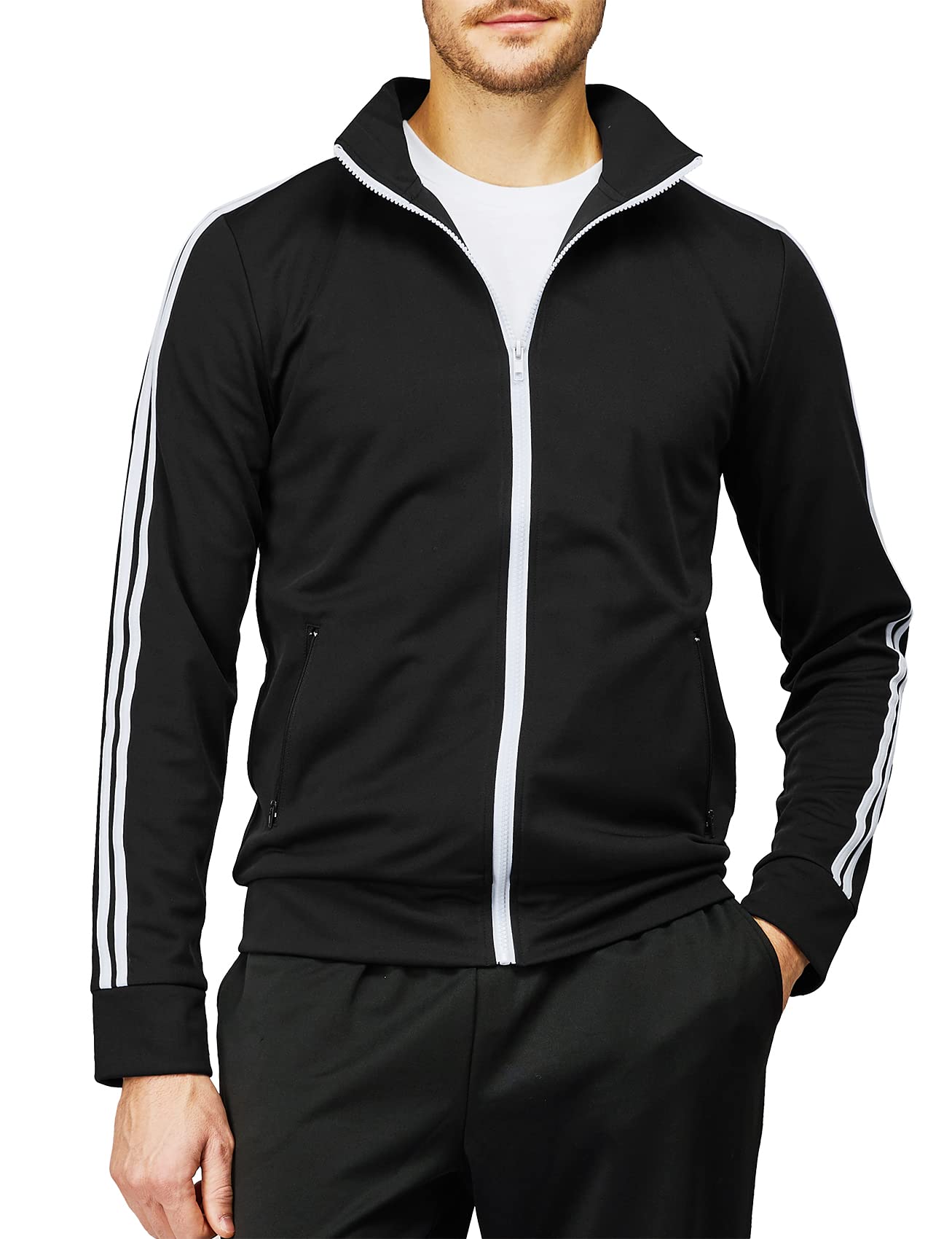 H2H Mens Active Slim Fit Track Lightweight Jacket Zip-up Long Sleeve BLACK US 2XL/Asia 3XL (CMOJA0103)