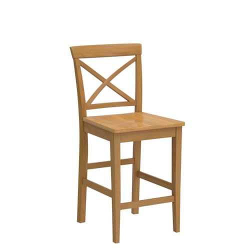 East West Furniture PBS-OAK-W Pub Counter-Height Bar Stool - Pub Height Kitchen Chairs, Set of 2, Oak