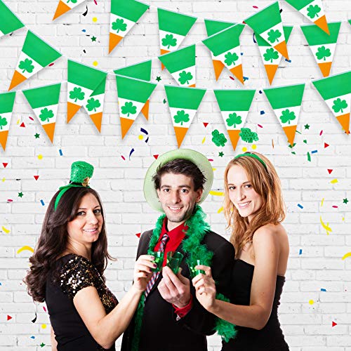 5 Pieces St Patrick's Day Shamrock Pennant Banners Irish National Day Triangle Flags Luck Green Clover Flag Banners Party Accessories for St Patrick's Day Theme Decor Outdoor Indoor, 7.4 x 10.8 Inch