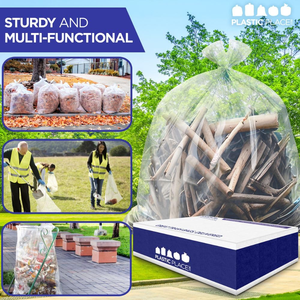 Plasticplace 42 Gallon Contractor Trash Bags │ 4.0 Mil │Clear Heavy Duty Garbage Bags │ 33" x 48" (50 Case)