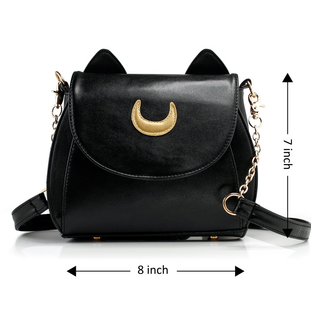 OCT17 Moon Luna Design Purse Kitty Cat satchel shoulder bag Designer Women Handbag Tote PU Leather Sailer Style (White)