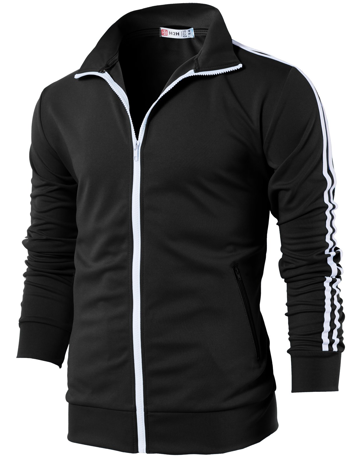 H2H Mens Active Slim Fit Track Lightweight Jacket Zip-up Long Sleeve BLACK US 2XL/Asia 3XL (CMOJA0103)