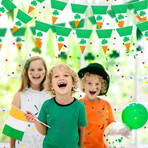 5 Pieces St Patrick's Day Shamrock Pennant Banners Irish National Day Triangle Flags Luck Green Clover Flag Banners Party Accessories for St Patrick's Day Theme Decor Outdoor Indoor, 7.4 x 10.8 Inch