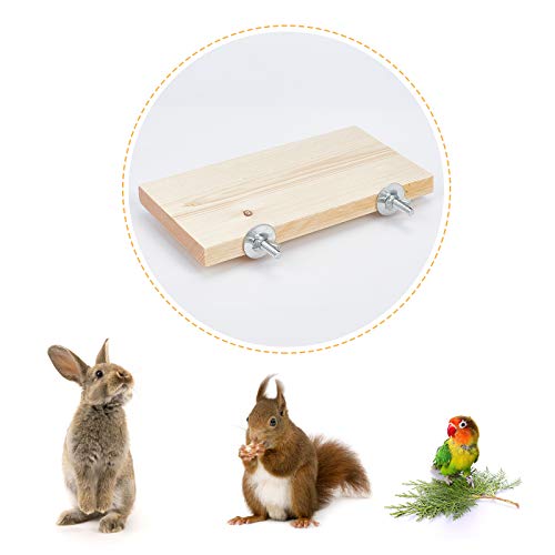 AHANDMAKER Pet Perch Platform Stand Wood, 2 Pcs Square Shelf Stand Board for Small Animals Parrot Gerbil Rat Mouse Chinchilla Hamster Cage Accessories Exercise Toys