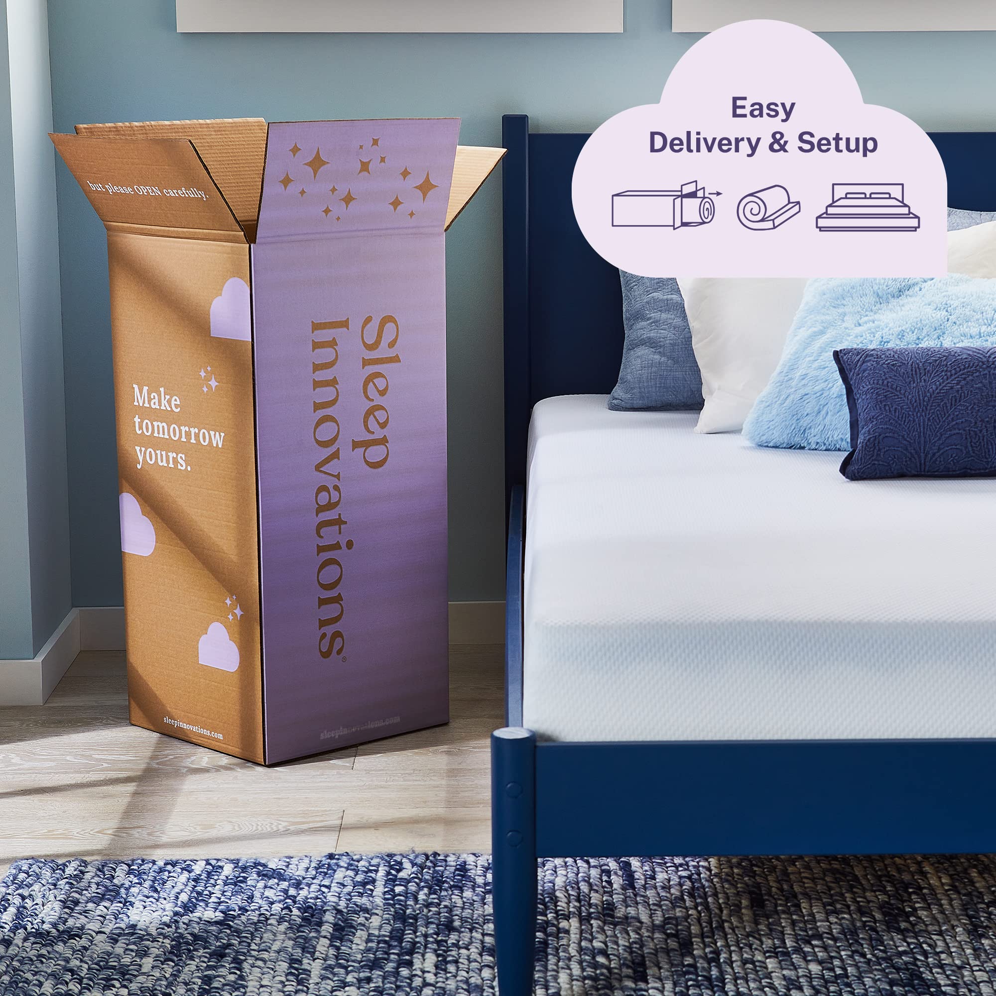 Sleep Innovations Marley 8 Inch Cooling Gel Memory Foam Mattress, Full Size, Bed in a Box, Medium Firm Support
