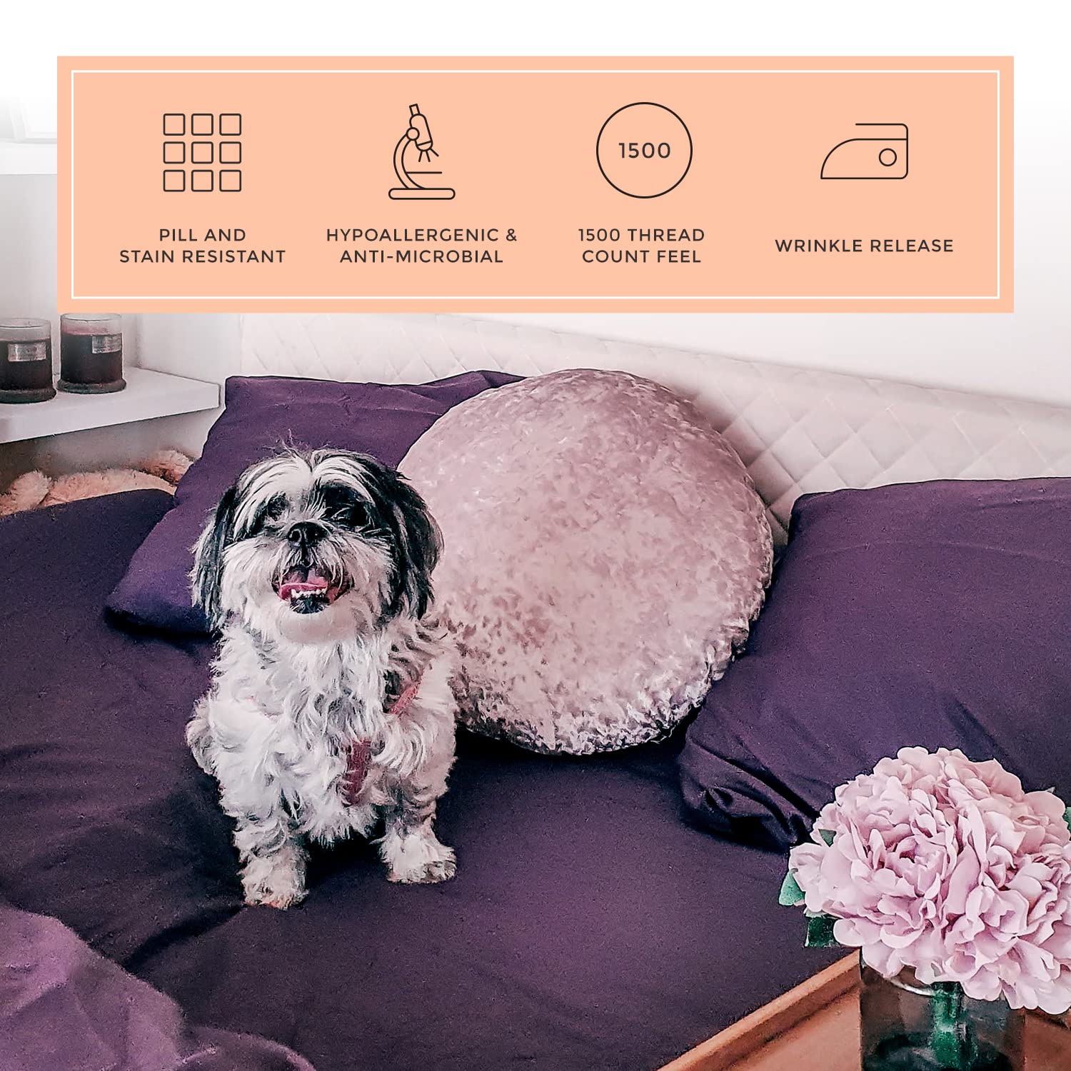 PeachSkinSheets Eggplant Sheet Set - 1500tc Level of Softness - Extra Soft Cooling Sheets for Hot Sleepers and Night Sweats - Full Size