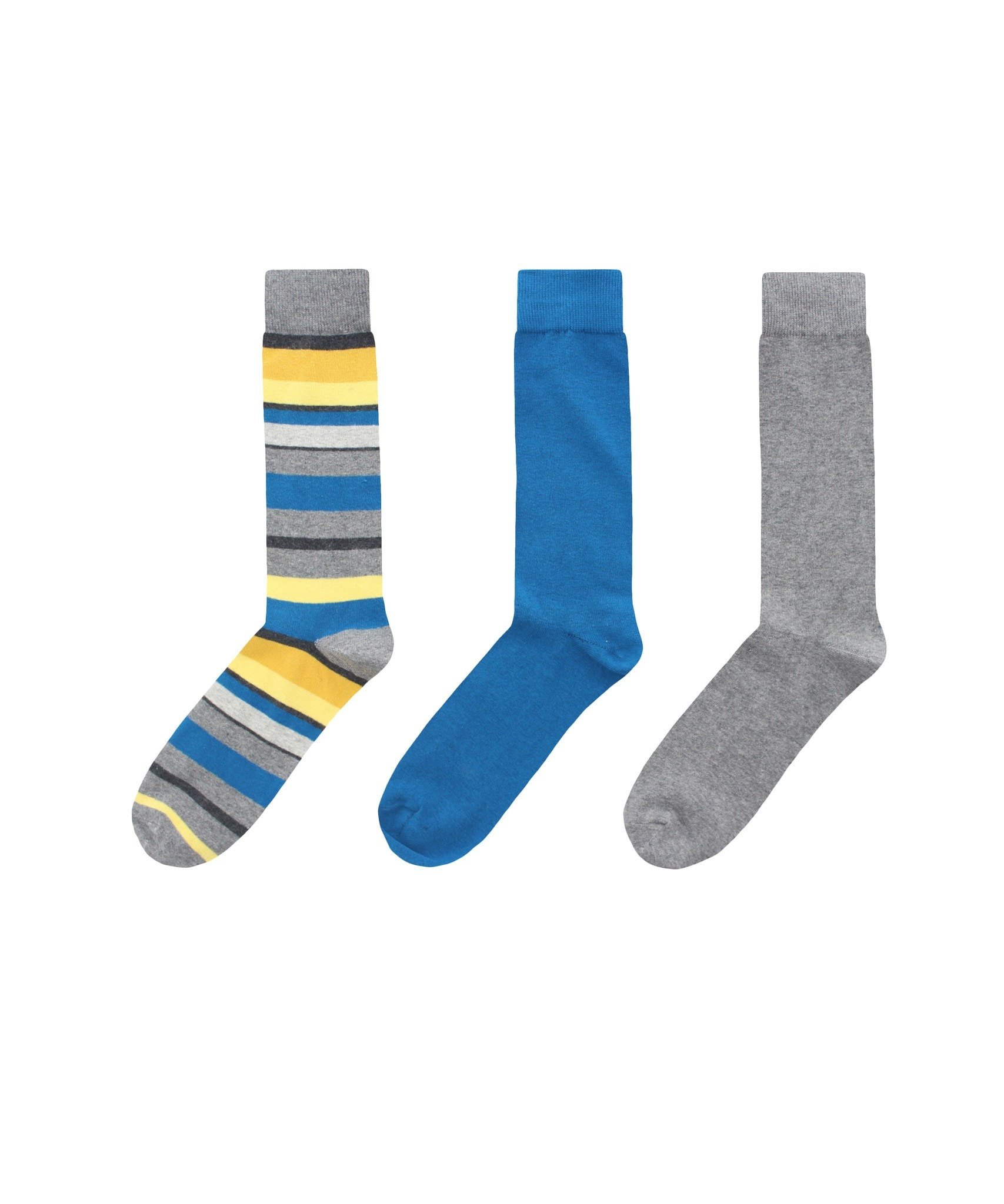 MeMoi Striped Cotton Blend Crew Sock 3 Pack Gray Heather 10-13