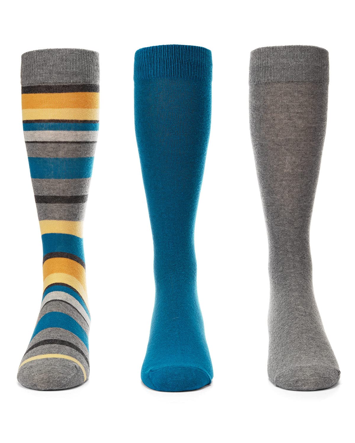 MeMoi Striped Cotton Blend Crew Sock 3 Pack Gray Heather 10-13