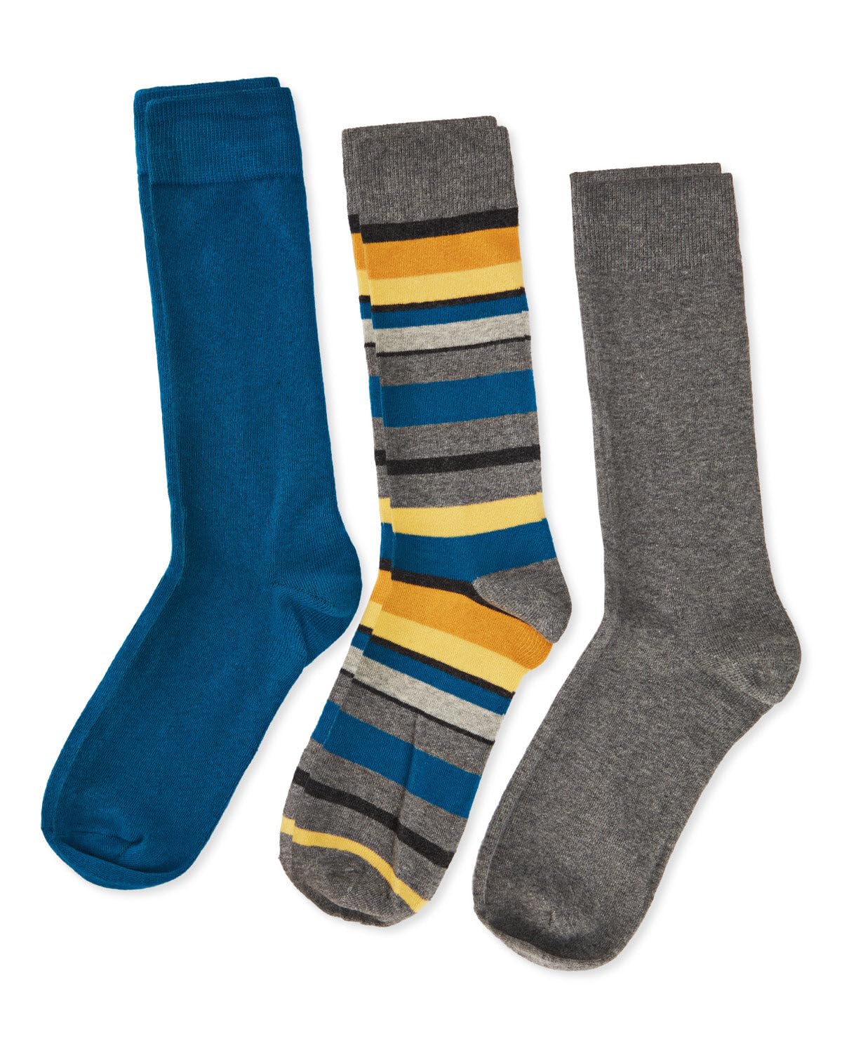 MeMoi Striped Cotton Blend Crew Sock 3 Pack Gray Heather 10-13