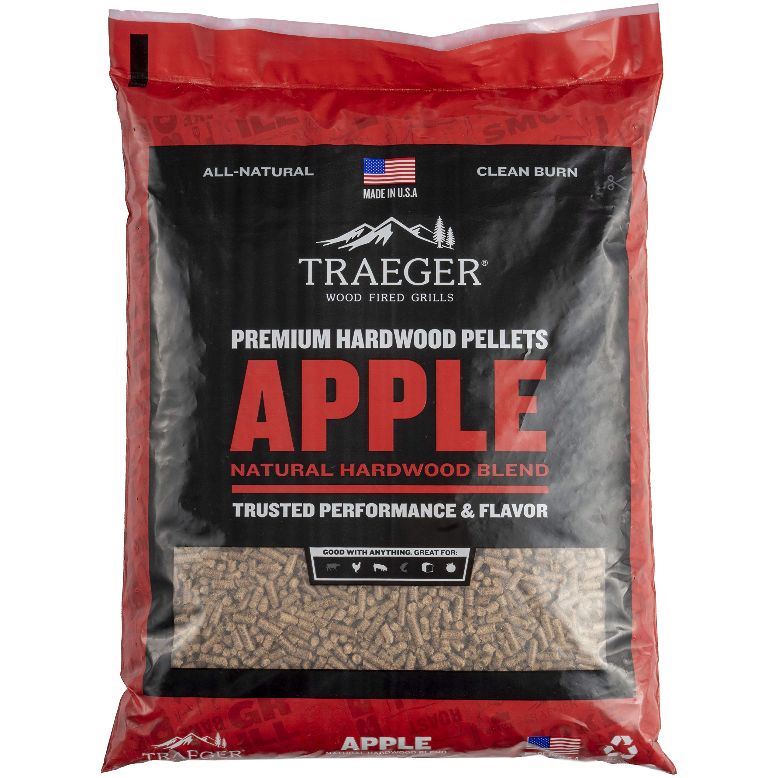 Traeger Grills Apple 100% All-Natural Wood Pellets for Smokers and Pellet Grills, BBQ, Bake, Roast, and Grill, 20 lb. Bag