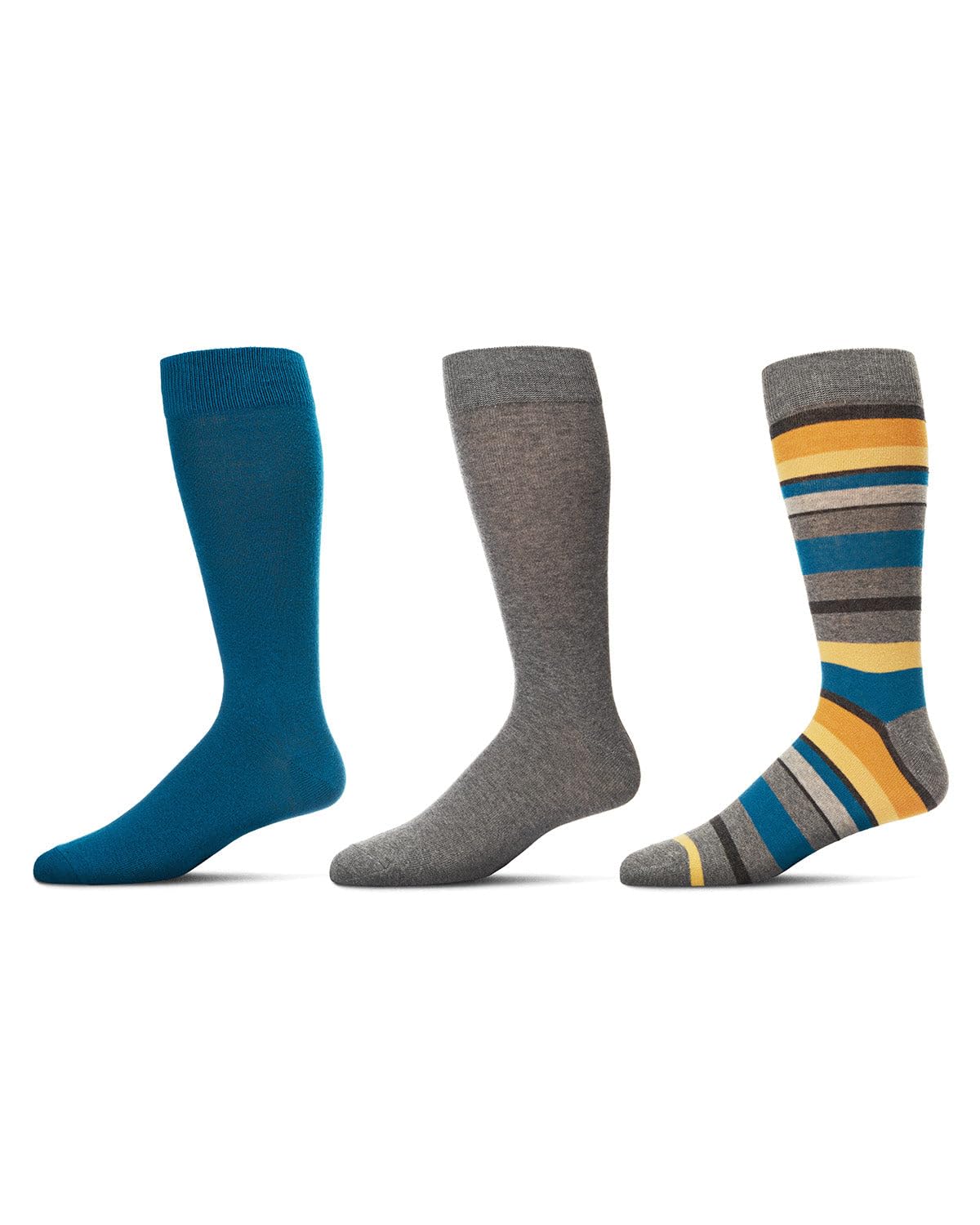 MeMoi Striped Cotton Blend Crew Sock 3 Pack Gray Heather 10-13