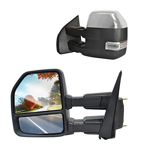 JZSUPER 2015 2016 2017 2018 2019 2020 Towing Mirrors fit for Ford F150 Pickup Truck with Turn Signal Light Temperature Sensor Power Heated Chrome Cap