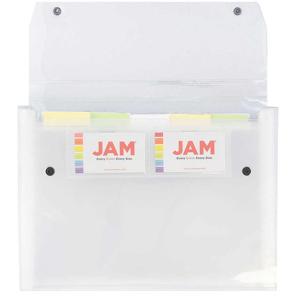 JAM PAPER Accordion Folders - 6 Pocket Plastic Expanding File with Snap Closure - Letter Size - 9 x 13 - Clear - Sold Individually